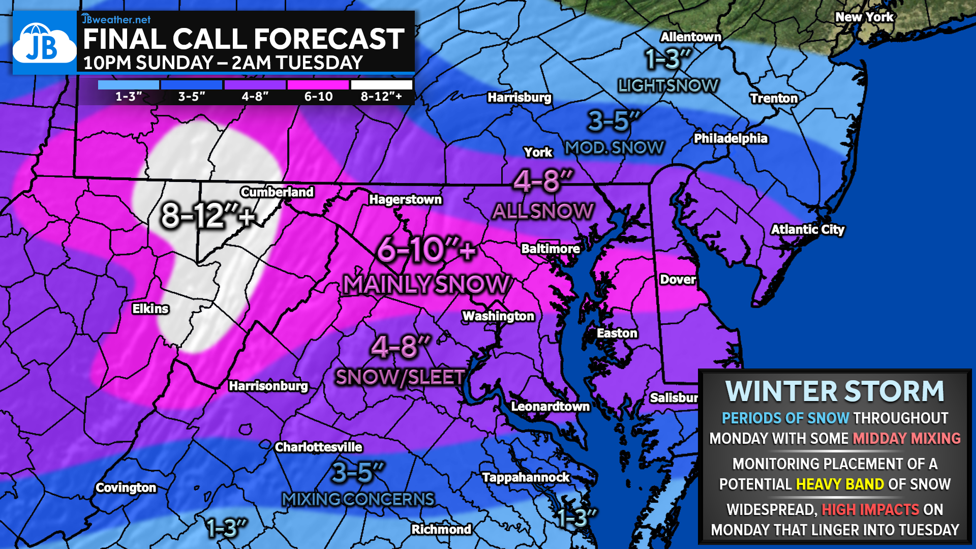 Final Call: Widespread, Heavy Snow/Sleet Expected for Monday - JB Weather