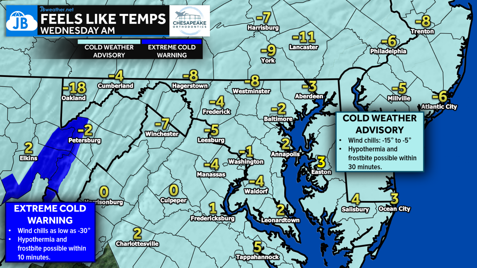 Another Cold Weather Advisory Up for Tuesday Night - JB Weather