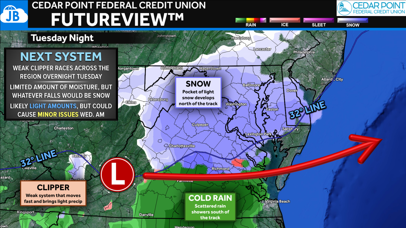 Early Look: Light Snow Possible Late Tuesday Night - JB Weather